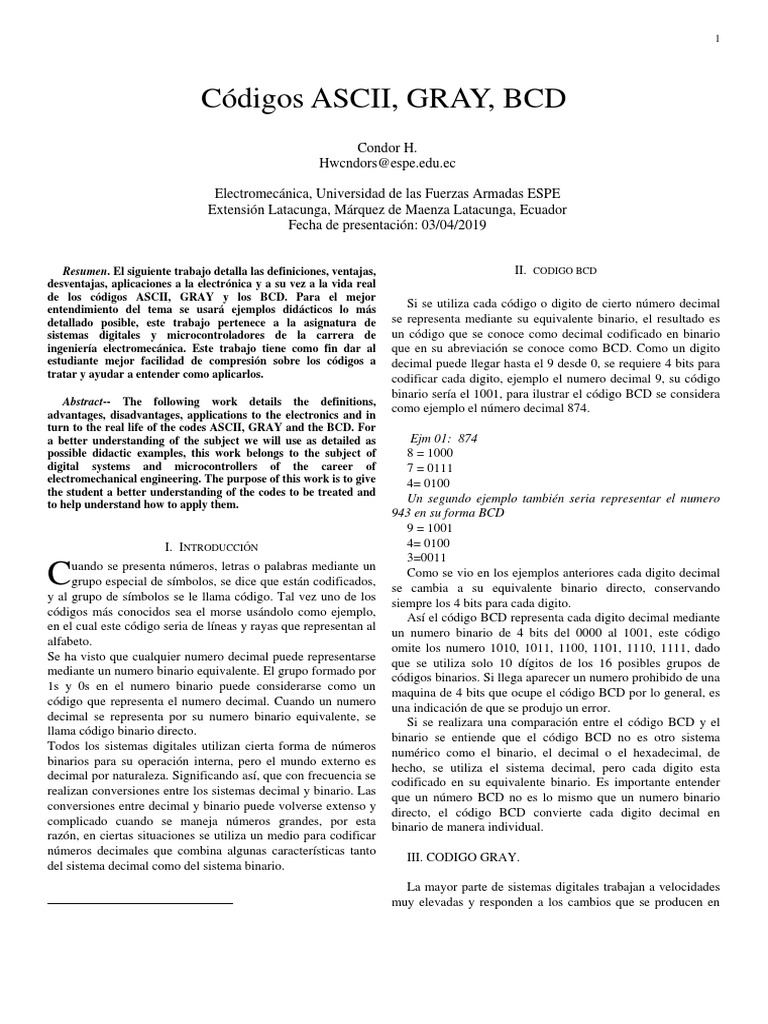 Primera Consulta, Codigos Ascii, Gray, BCD PDF | PDF | Decimal ...