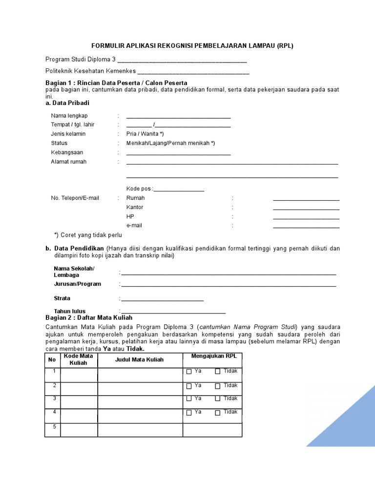 RPL FORM | PDF
