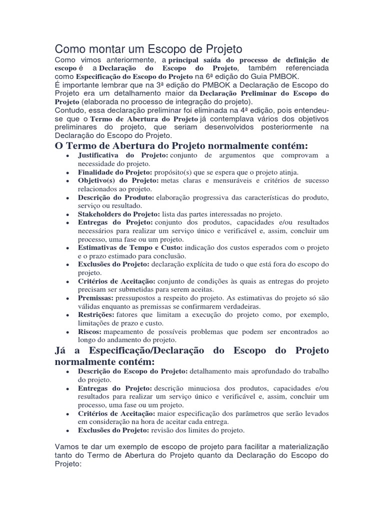 Guia completo para montar um Escopo de Projeto de implantação de uma ...