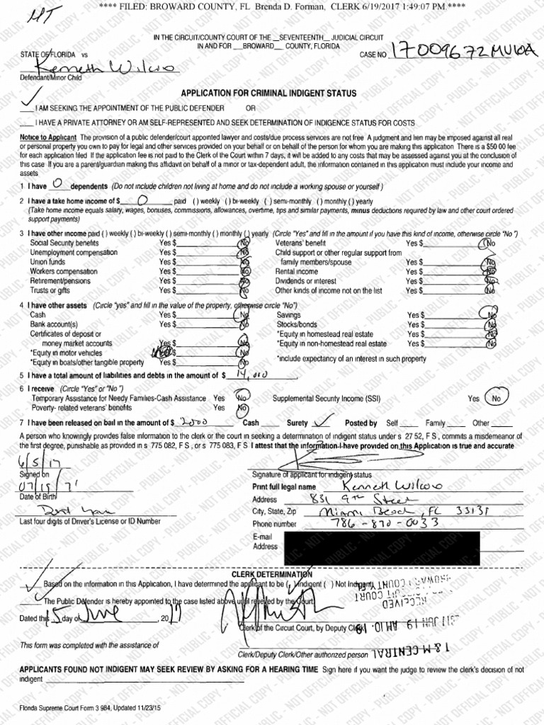 Ken Wilcox Aka Drew Carrington Indigent Status | PDF
