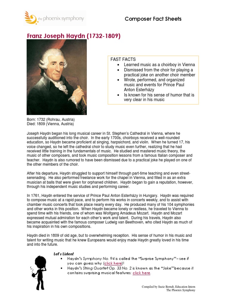 Franz Joseph Haydn (1732-1809) : Composer Fact Sheets | PDF | Classical ...