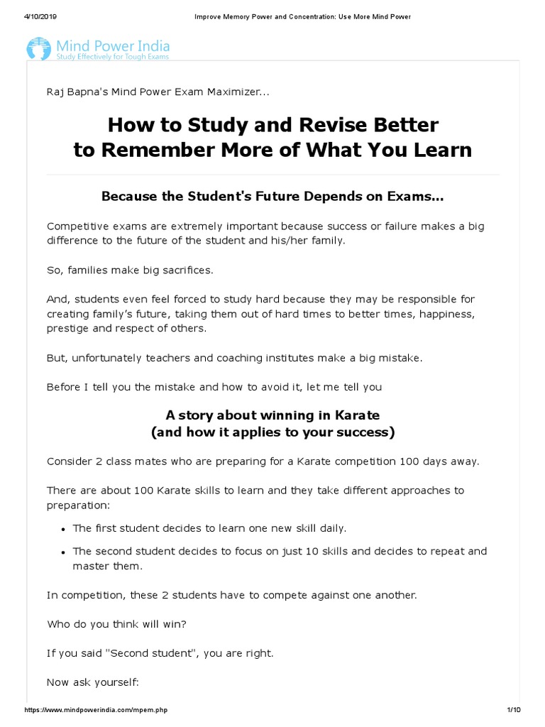 Improve Memory Power and Concentration - Use More Mind Power PDF | PDF ...