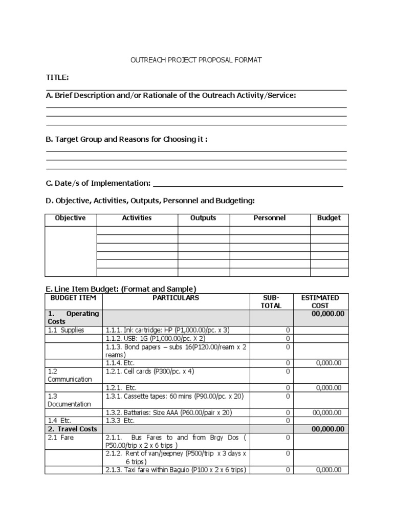 Outreach Project Proposal Format: Objective Activities Outputs ...