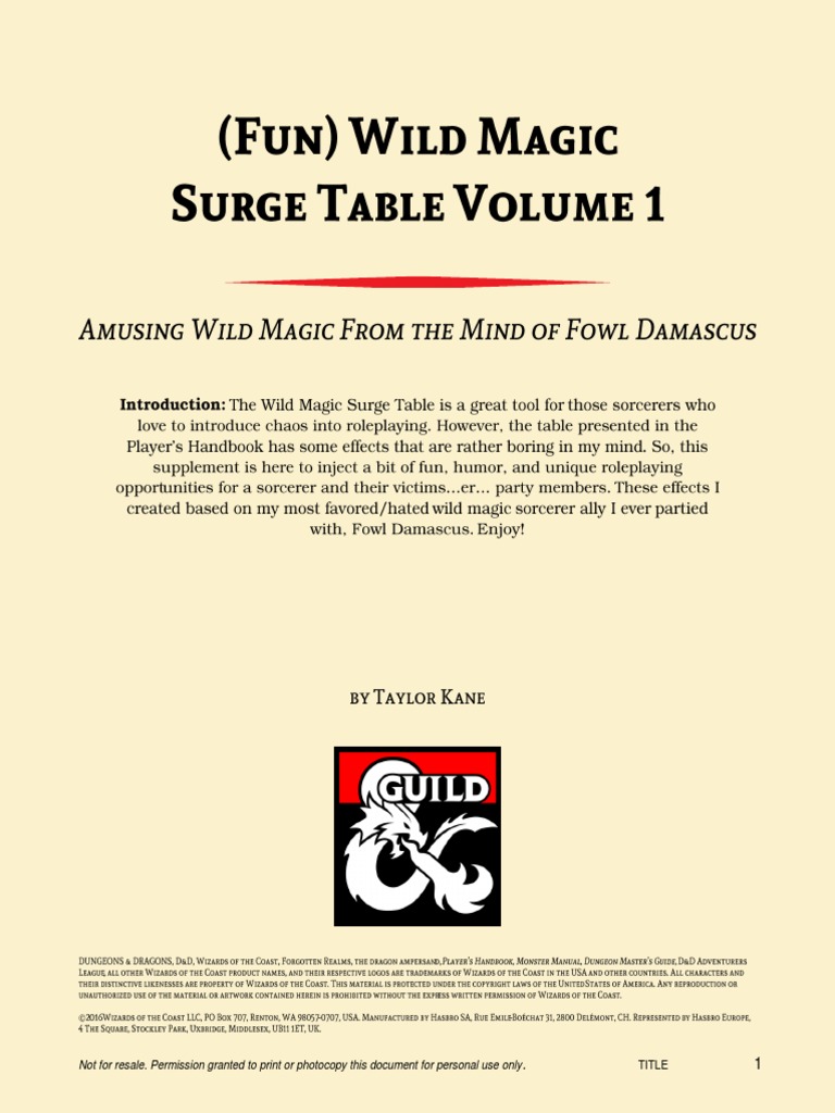(Fun) Wild Magic Surge Table Vol 1 | PDF | Nature