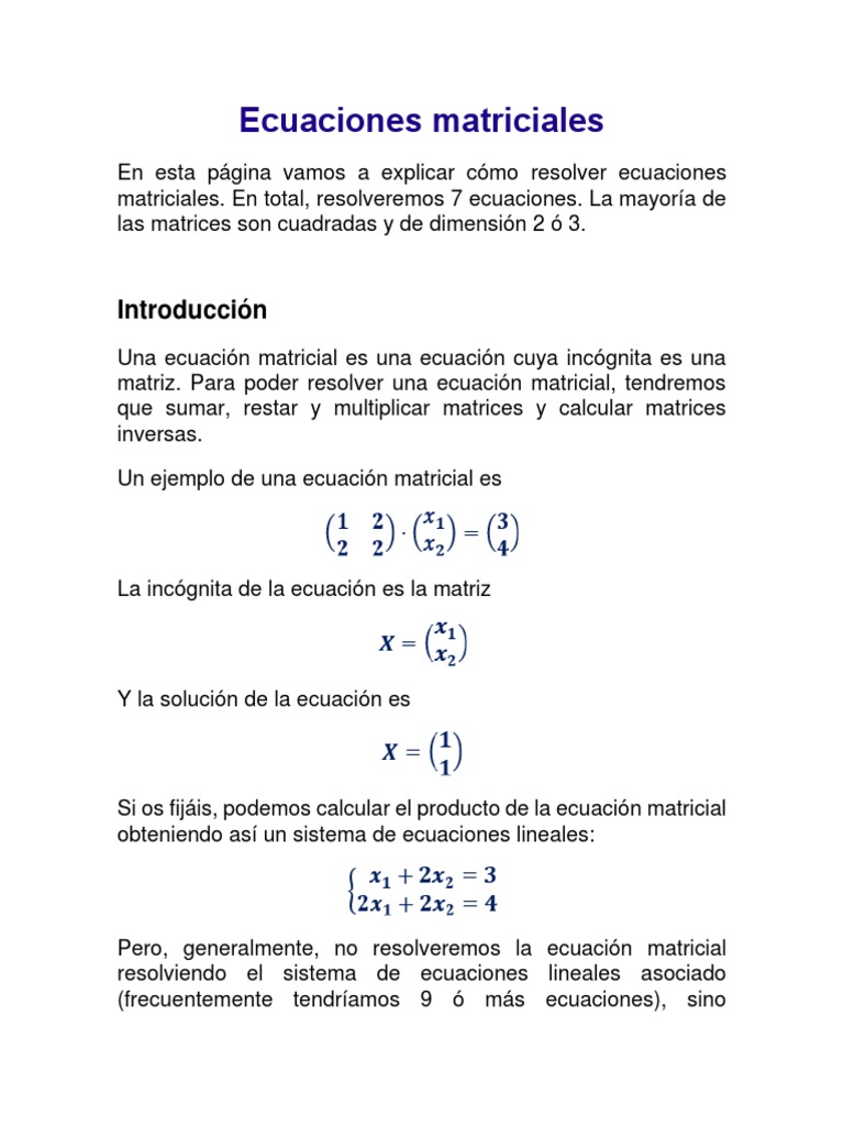 Ecuaciones Matriciales | PDF