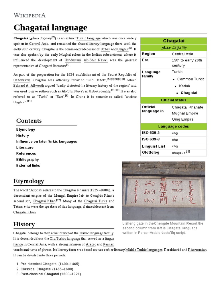 Chagatai Language | PDF | Language Families | Central Asia