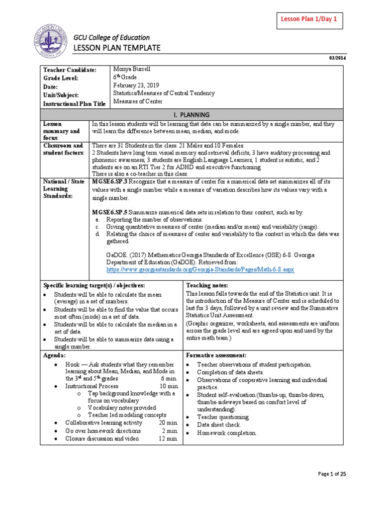 Updated Lesson Plans | PDF | Lesson Plan | Median