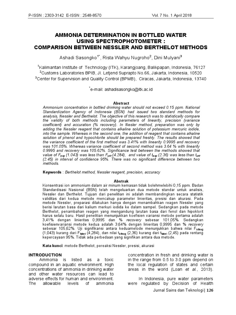 Ammonia Testing in Bottled Water | PDF | Accuracy And Precision ...