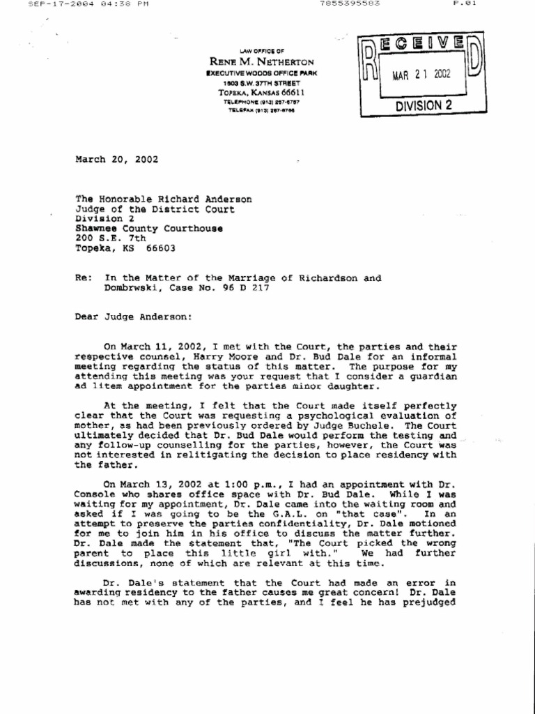 2002 March 20 Rene Letter To Judge To Remove A Good Forensic Who Knew ...