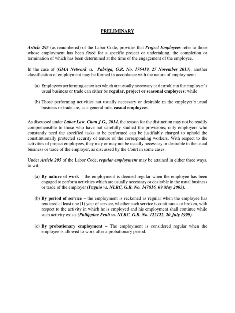 Project-Based Employees | PDF | Employment | Labour Law