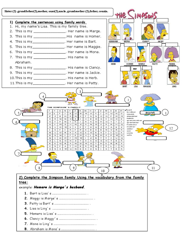 Family Vocabulary Exercise: The Simpsons | PDF