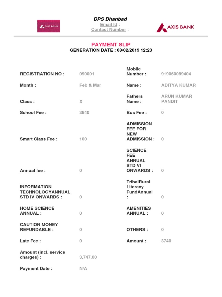 Payment Slip: DPS Dhanbad | PDF | Banks | Government Finances