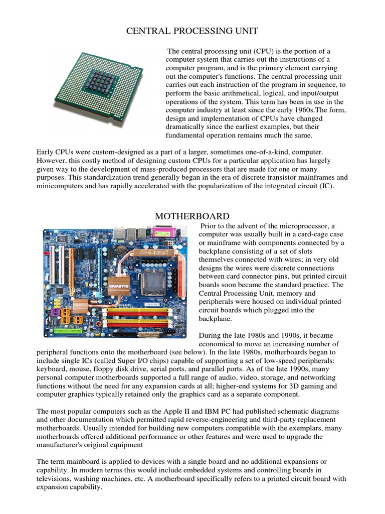 Central Processing Unit | PDF | Central Processing Unit | Hard Disk Drive