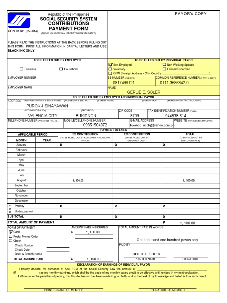 Contributions Payment Form: Social Security System | PDF | Social ...