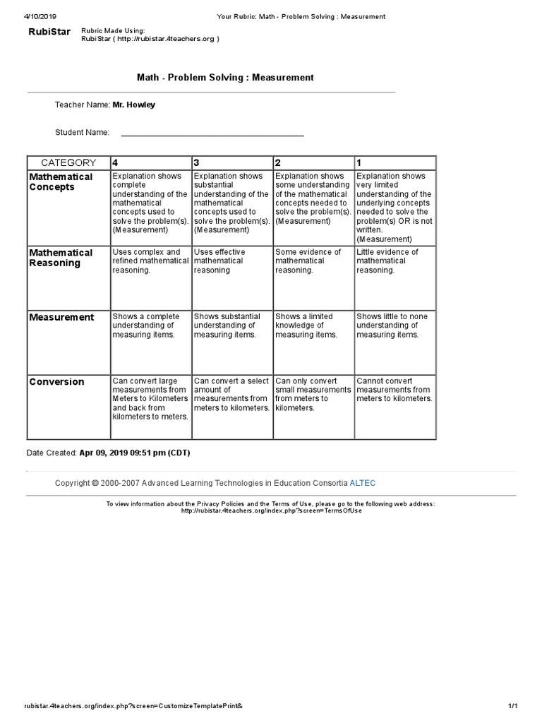 Maths Rubric | PDF | Teaching Mathematics | Educational Psychology
