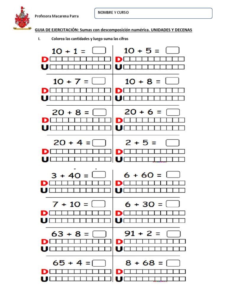 Guia de Ejercitación Sumas Unidades y Decenas | PDF