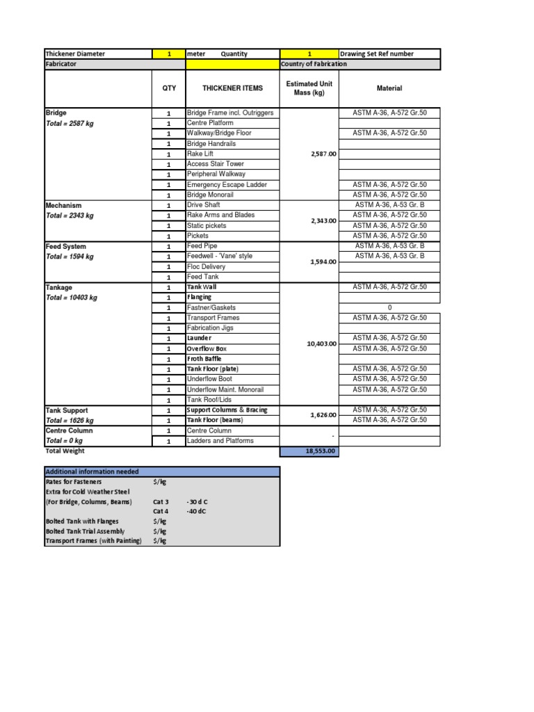 Thickener Diameter 1 Meter Quantity 1 Drawing Set Ref Number Fabricator ...