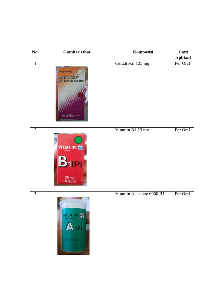 No. Gambar Obat Komposisi Cara Aplikasi: 1 Cefadroxil 125 MG Per Oral | PDF