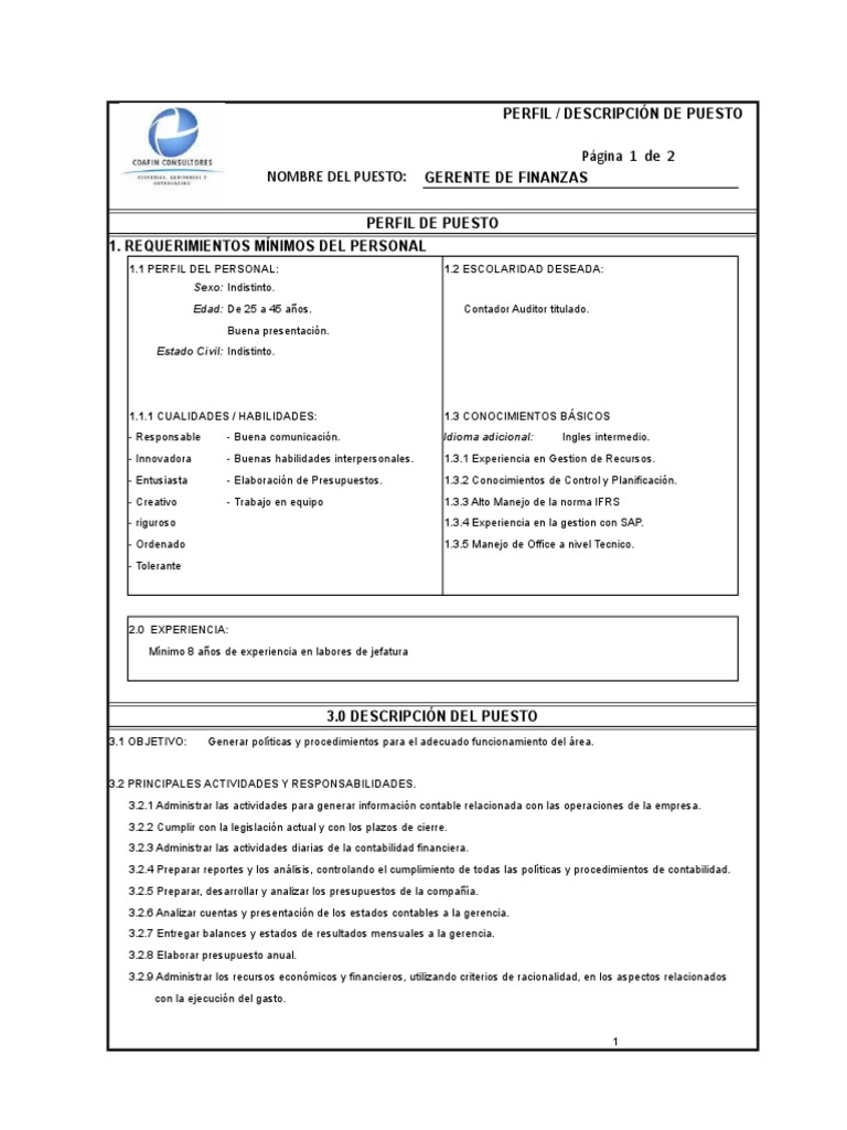 Modelo Perfil Puesto de Trabajo | PDF | Contabilidad | Contralor Modelo Perfil Puesto de Trabajo | PDF | Contabilidad | Contralor