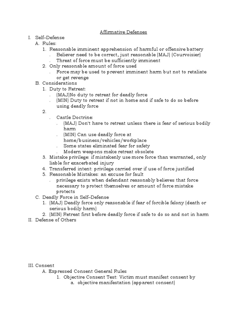 Understanding Affirmative Defenses in Law | PDF | Deadly Force | Consent