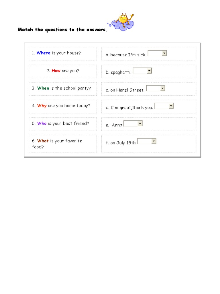 Match The Questions To The Answers WH QUESTIONS | PDF | Wellness