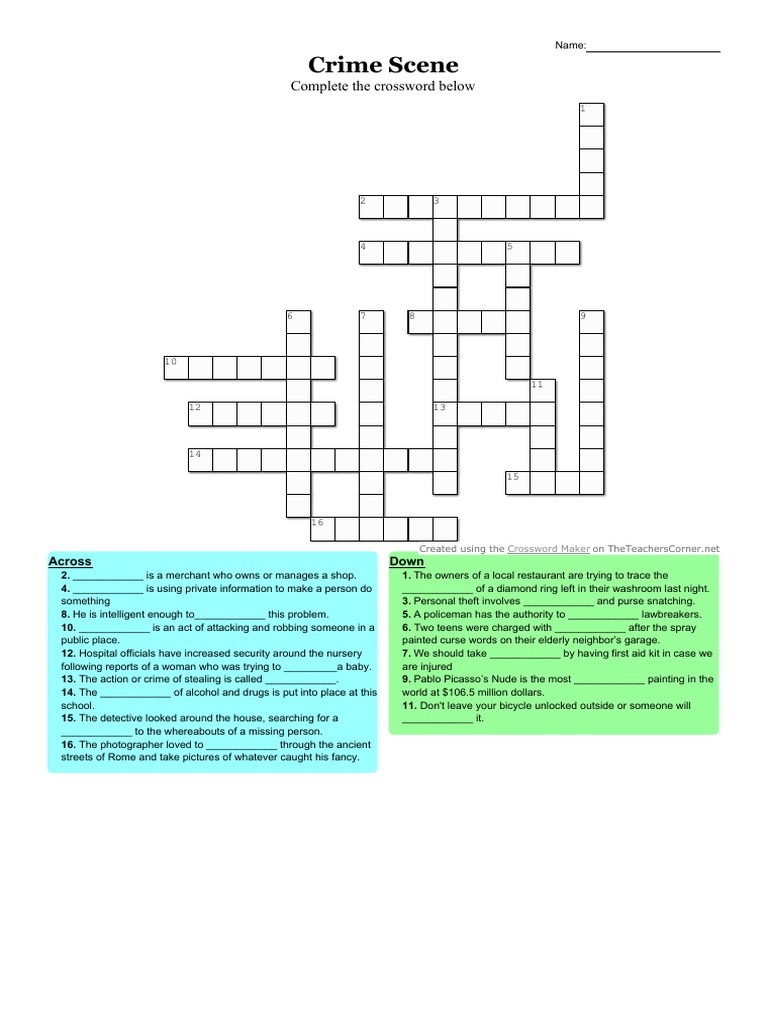 Crime Scene Crossword | PDF | Criminal Law | Crime & Violence