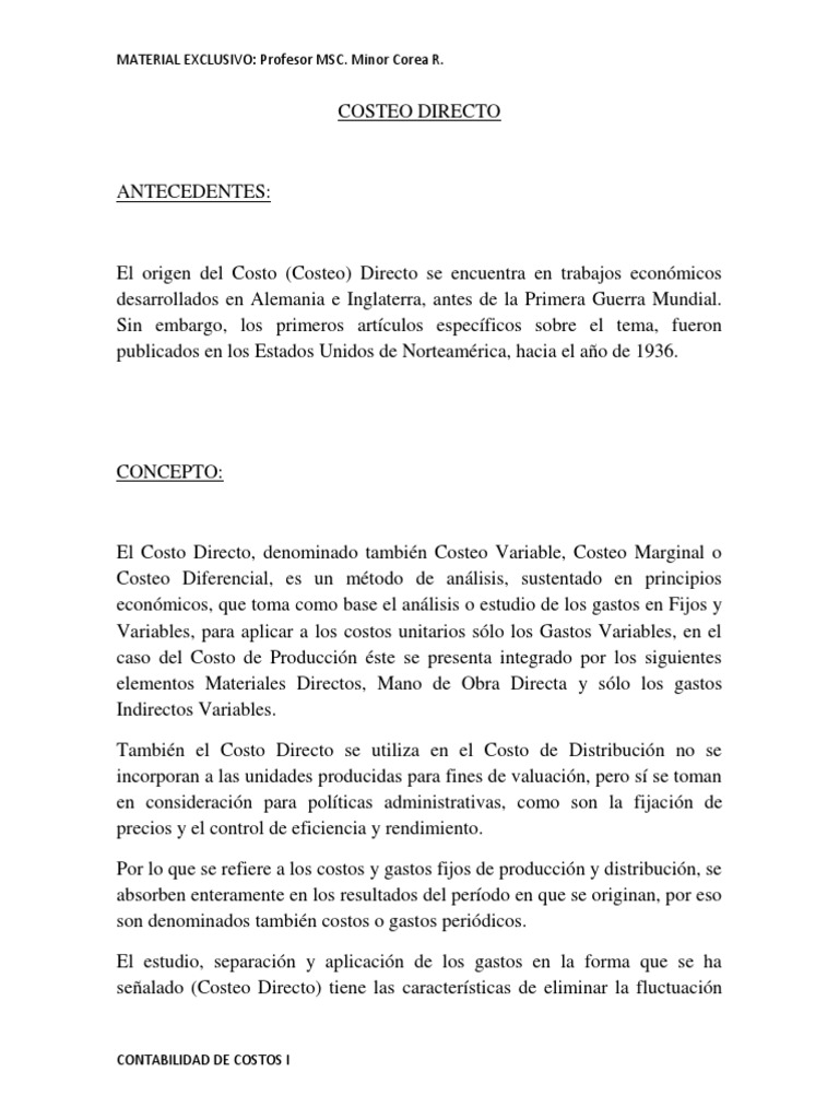 Costeo Directo o Marginal | PDF | Costo | Contabilidad