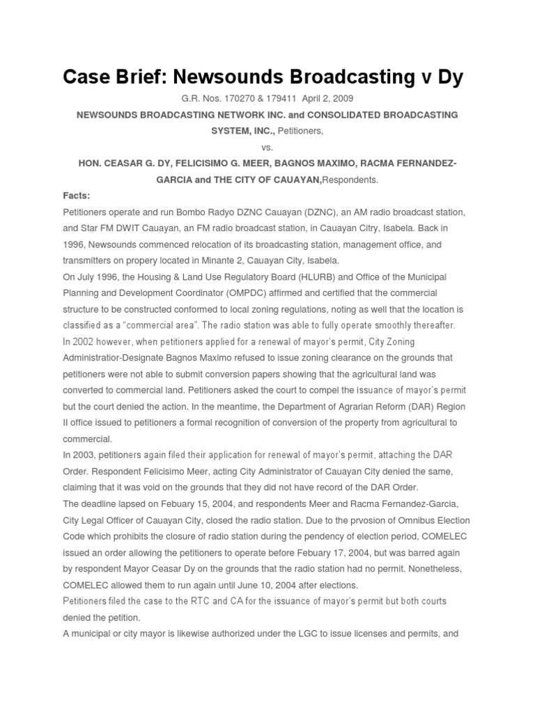 45 Newsounds Broadcasting Network Vs Cesar Dy Digest | PDF | Mandamus ...