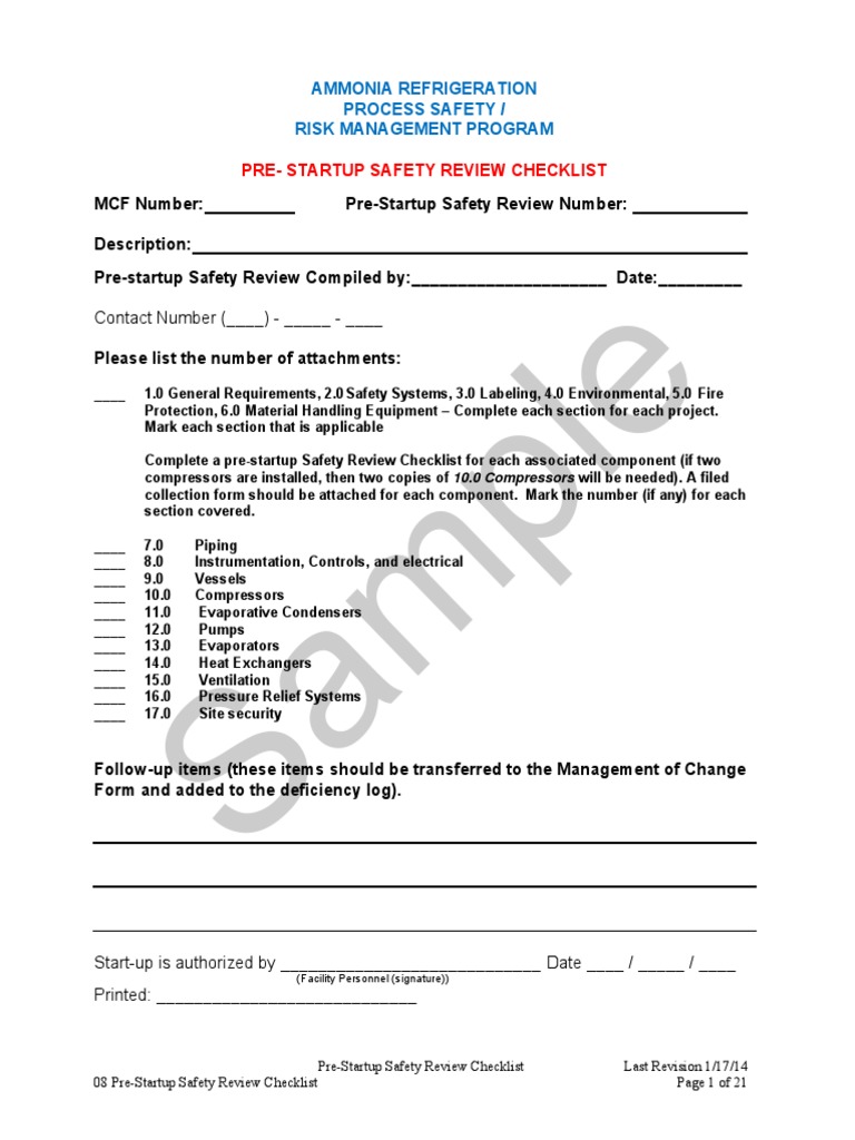 08 Pre-Startup Safety Review Checklist | PDF | Pump | Hvac