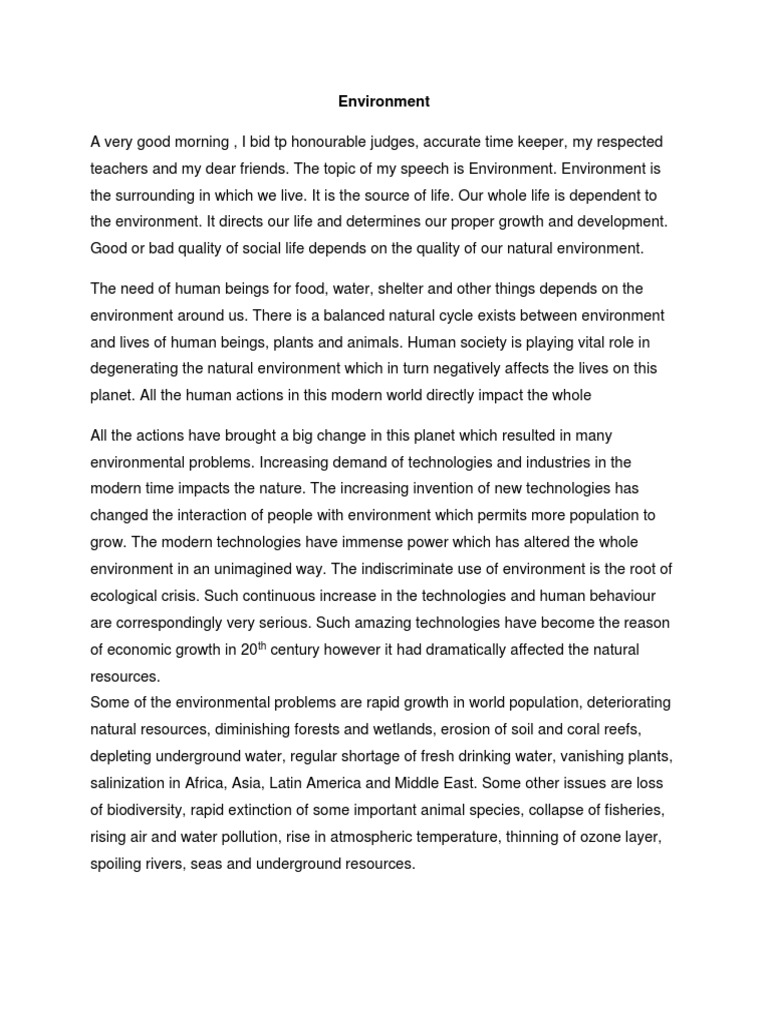 Public Speaking - Environment | PDF | Ecology | Nature