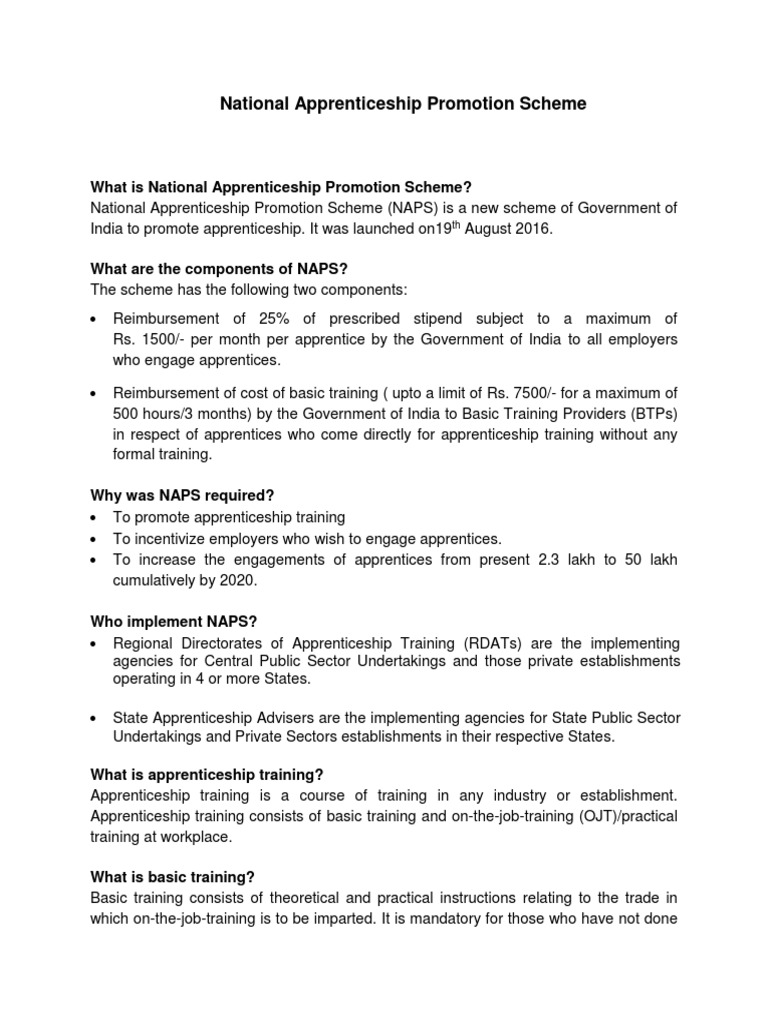 NAPS Scheme | PDF | Apprenticeship | Recruit Training