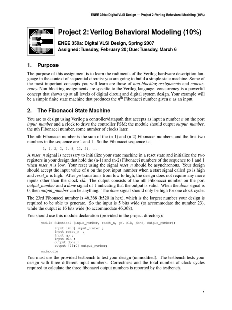 Project 2: Verilog Behavioral Modeling (10%) : 1. Purpose | Download Free PDF | Digital ...