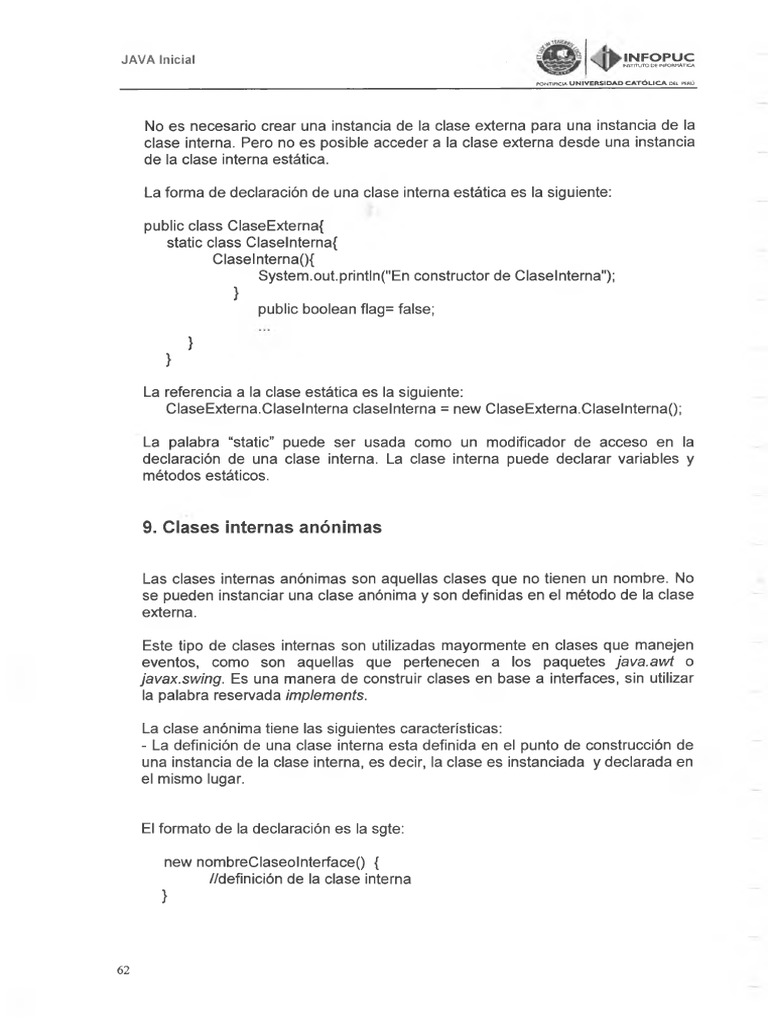Clases Internas y Interfaces en Java | PDF | Objeto (informática) | Java (lenguaje de programación)