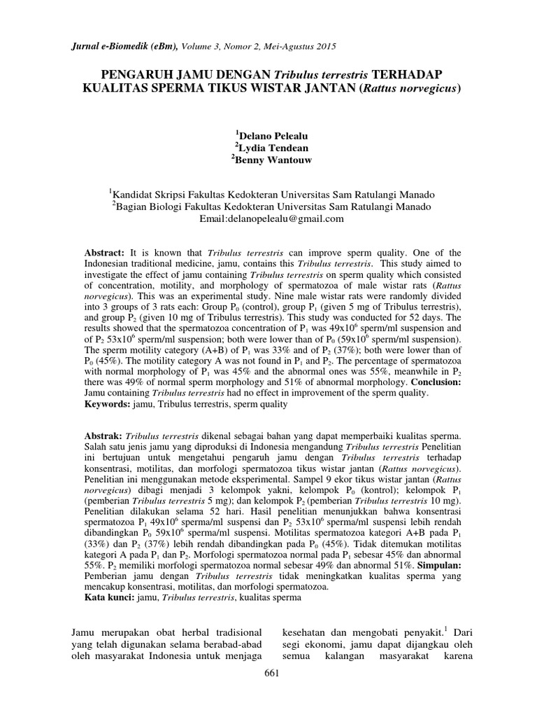 PENGARUH JAMU DENGAN Tribulus Terrestris TERHADAP Kualitas Sperma Tikus ...