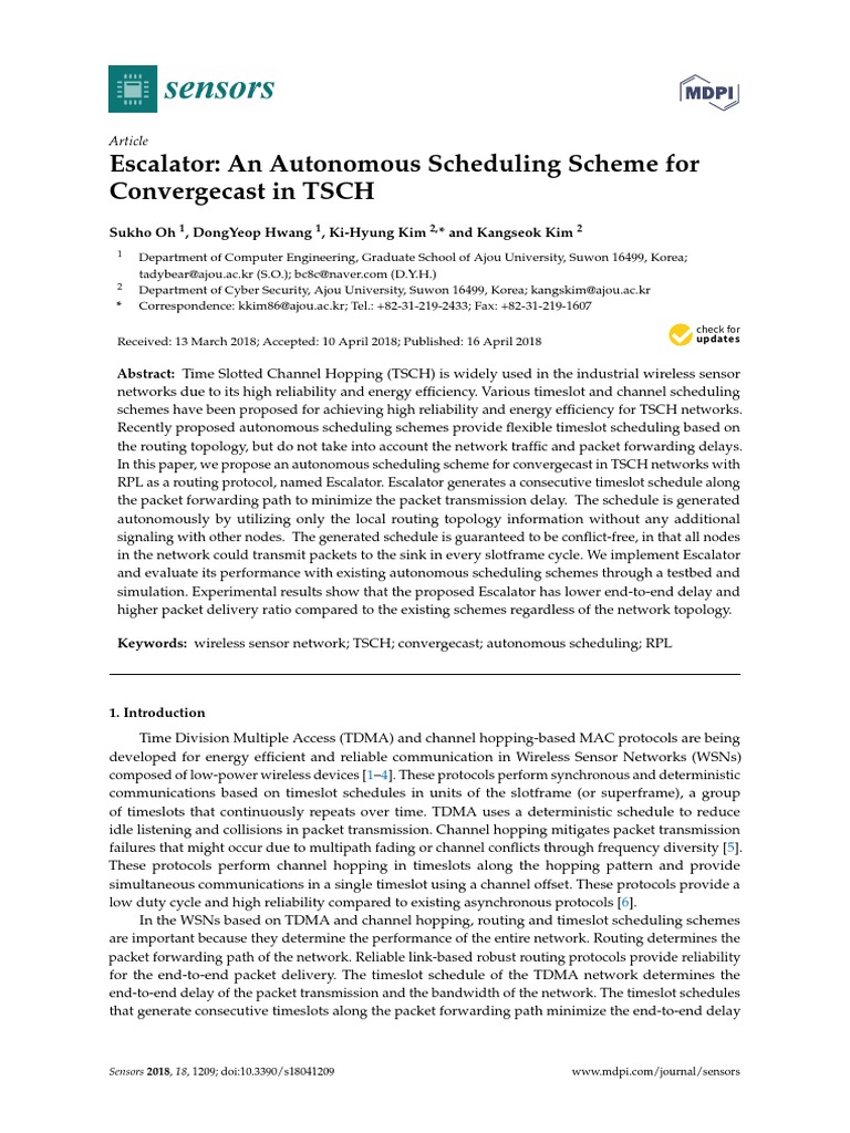 Escalator An Autonomous Scheduling Scheme For Convergecast In Tsch Pdf Routing Wireless