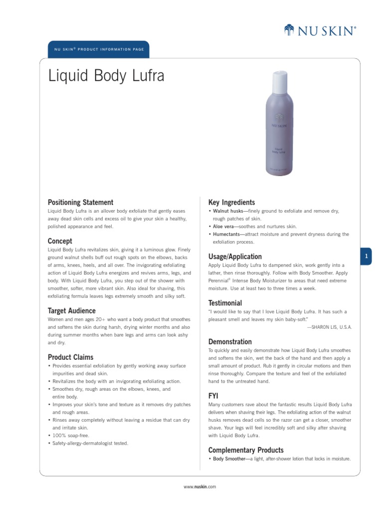 Liquid Body Lufra Product Profile PDF | PDF | Shaving | Nature