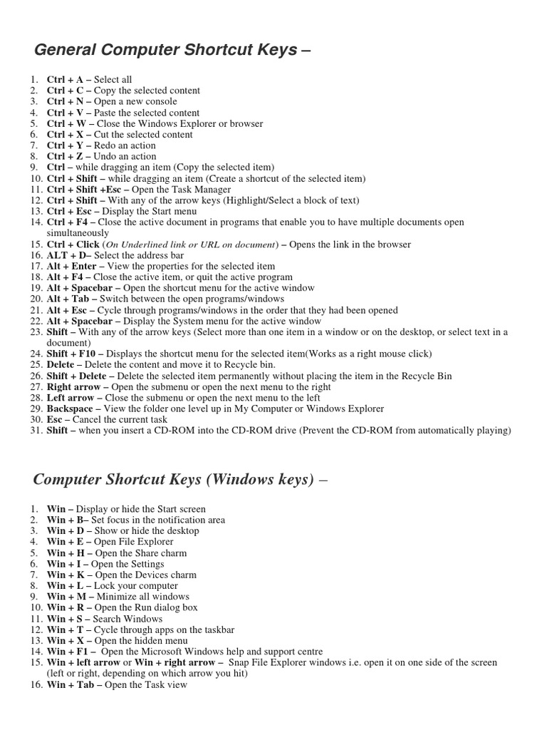 Computer All Shortcuts 2 | PDF | Tab (Gui) | Ibm Pc Compatibles