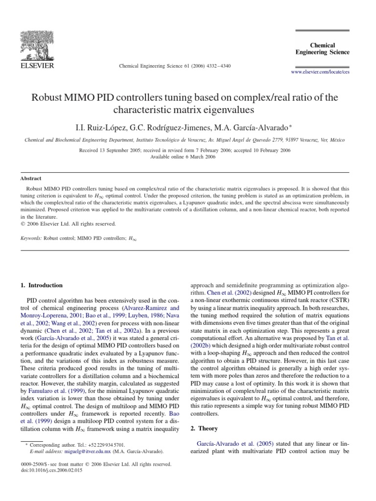 Robust MIMO PID Controllers Tuning Based On Complex Real Ratio of The ...