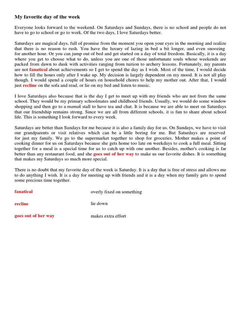 My Favorite Day of The Week | PDF | Foods