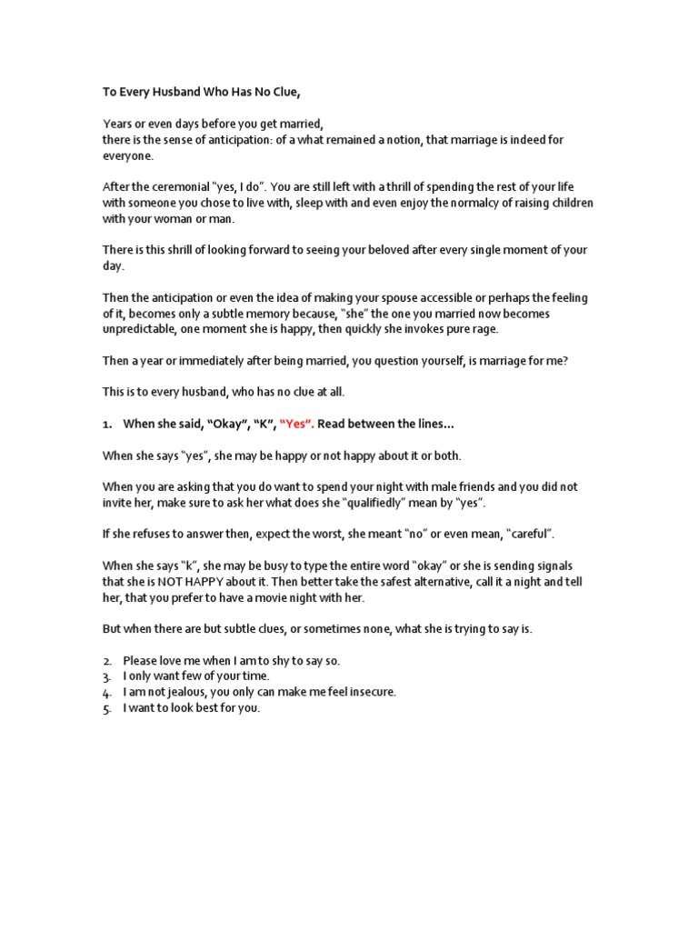 To Every Husband Who Has No Clue | PDF
