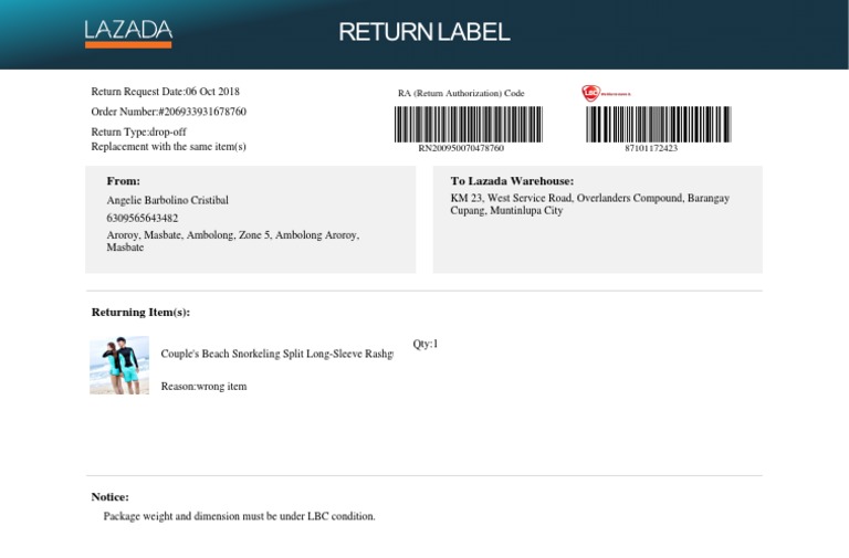 Lazada Return Label Instructions | PDF