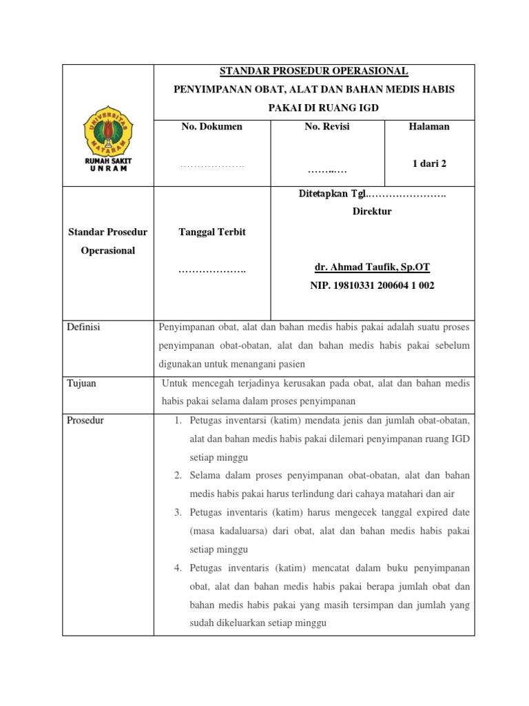 Sop Penyimpanan Obat Dan BHP Igd | PDF | Kesehatan Holistik | Sains ...