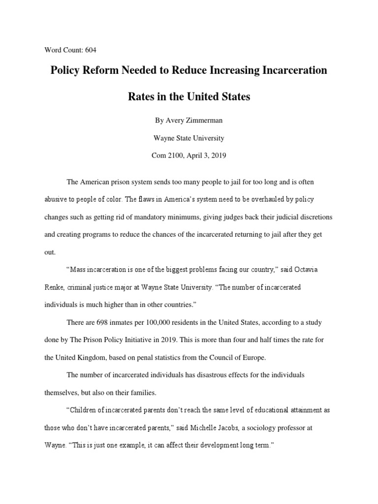 Policy Reform Needed To Reduce Increasing Incarceration Rates in The ...
