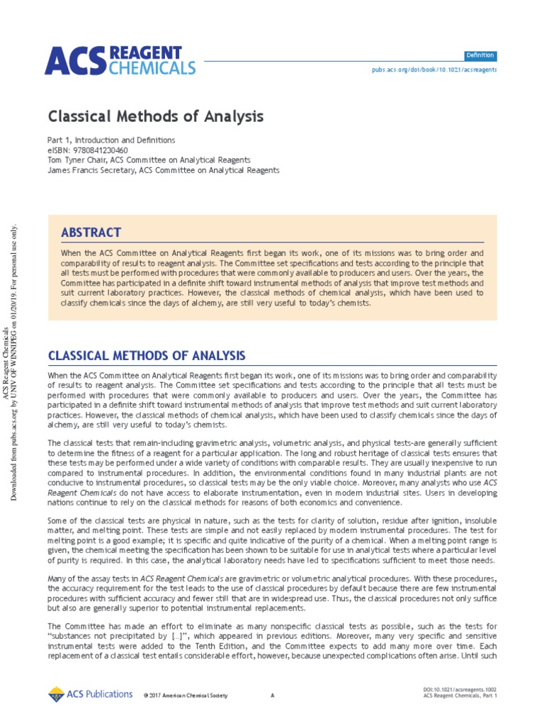 Classical Methods of Analysis 2017 | PDF | Analytical Chemistry | Chemistry