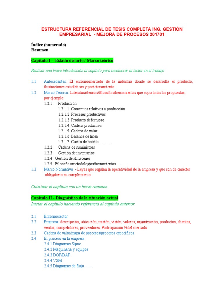 Estructura de Capítulos de Tesis Mejora Procesos PDF | PDF | Cadena de ...