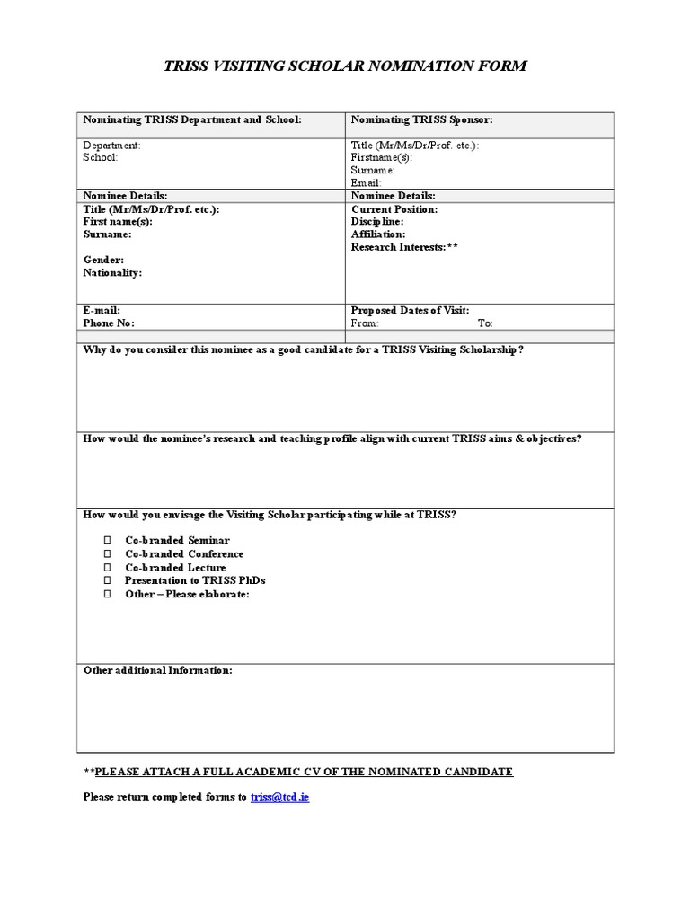 TRISS Visiting Scholar Nomination Form | PDF