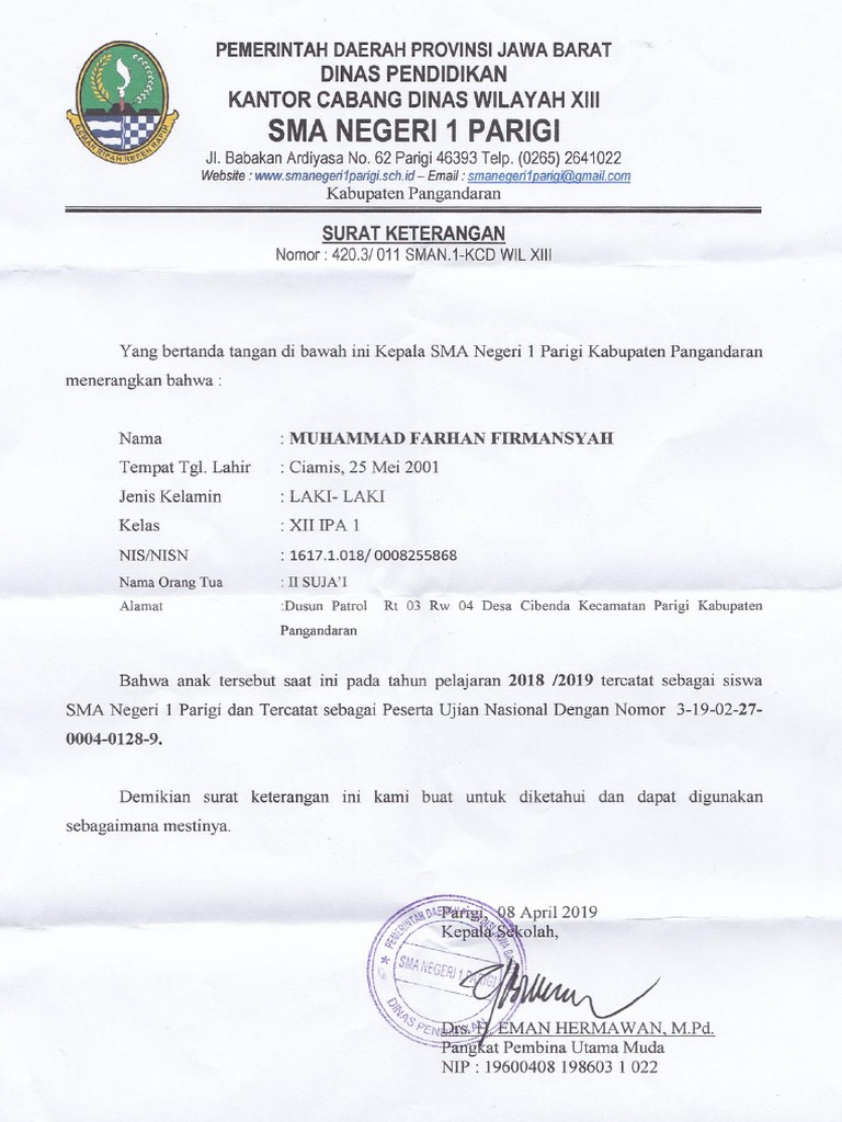 Contoh Surat Keterangan | PDF