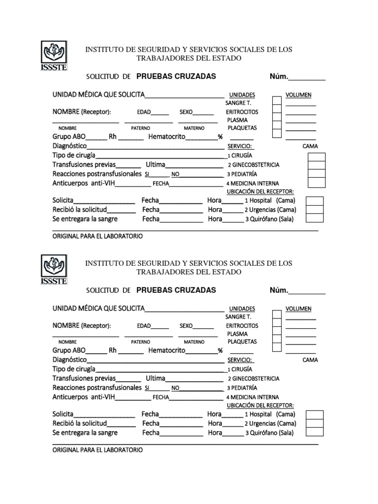 Solicitud de Pruebas Cruzadas | PDF | Transfusión de sangre | Sangre