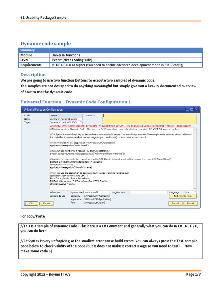 01 - Dynamic Code Sample PDF | PDF | C Sharp (Programming Language) | C ...