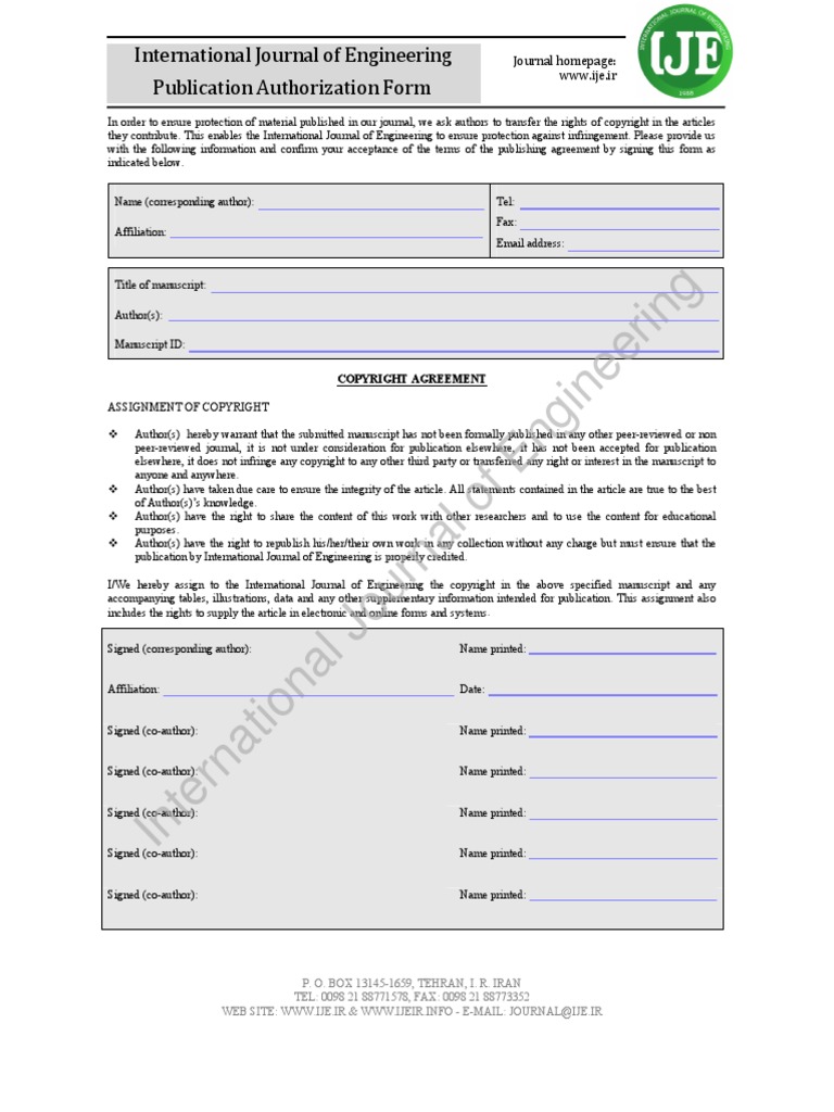 Ije Copyright Form | PDF | Academic Journal | Copyright